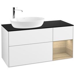 Villeroy & Boch Villeroy und Boch Finion Waschtischunterschrank G932PCGF 120cm, Abdeckplatte black matt, Emotion, Regale Oak Veneer, Glossy white lacquer