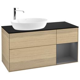 Villeroy & Boch Villeroy und Boch Finion Waschtischunterschrank G932GKPC 120cm, Abdeckplatte black matt, Emotion, Regale Anthracite matt lacquer, Oak Veneer