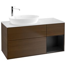 Villeroy & Boch Villeroy und Boch Finion Waschtischunterschrank G931PDGN 120cm, Abdeckplatte white matt, Emotion, Regale Black matt lacquer, Walnut veneer