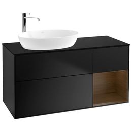 Villeroy & Boch Villeroy und Boch Finion Waschtischunterschrank G932GNPD 120cm, Abdeckplatte black matt, Emotion, Regale Walnut Veneer, Black matt lacquer