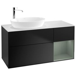 Villeroy & Boch Villeroy und Boch Finion Waschtischunterschrank G931GMPD 120cm, Abdeckplatte white matt, Emotion, Regale Olive matt lacquer, Black matt lacquer