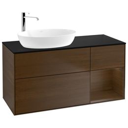 Villeroy & Boch Villeroy und Boch Finion Waschtischunterschrank G932GNGN 120cm, Abdeckplatte black matt, Emotion, Regale Walnut Veneer, Walnut veneer