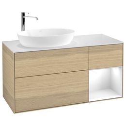 Villeroy & Boch Villeroy und Boch Finion Waschtischunterschrank G931GFPC 120cm, Abdeckplatte white matt, Emotion, Regale Glossy white lacquer, Oak Veneer