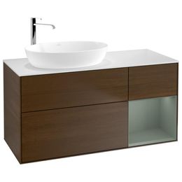 Villeroy & Boch Villeroy und Boch Finion Waschtischunterschrank G931GMGN 120cm, Abdeckplatte white matt, Emotion, Regale Olive matt lacquer, Walnut veneer