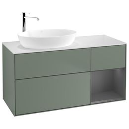 Villeroy & Boch Villeroy und Boch Finion Waschtischunterschrank G931GKGM 120cm, Abdeckplatte white matt, Emotion, Regale Anthracite matt lacquer, Olive Matt Lacquer
