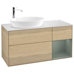 Villeroy & Boch Villeroy und Boch Finion Waschtischunterschrank F931GMPC 120cm, Abdeckplatte white matt, Regale Olive matt lacquer, Oak Veneer