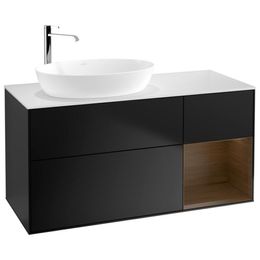 Villeroy & Boch Villeroy und Boch Finion Waschtischunterschrank F931GNPD 120cm, Abdeckplatte white matt, Regale Walnut Veneer, Black matt lacquer