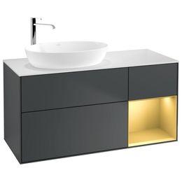 Villeroy & Boch Villeroy und Boch Finion Waschtischunterschrank F931HFHG 120cm, Abdeckplatte white matt, Regale Gold matt lacquer, Midnight Blue Matt Lacquer