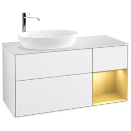 Villeroy & Boch Villeroy und Boch Finion Waschtischunterschrank F931HFGF 120cm, Abdeckplatte white matt, Regale Gold matt lacquer, Glossy white lacquer
