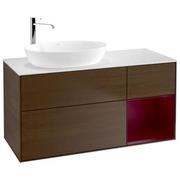 Villeroy & Boch Villeroy und Boch Finion Waschtischunterschrank F931HBGN 120cm, Abdeckplatte white matt, Regale Peony matt lacquer, Walnut veneer