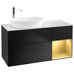 Villeroy & Boch Villeroy und Boch Finion Waschtischunterschrank F931HFPD 120cm, Abdeckplatte white matt, Regale Gold matt lacquer, Black matt lacquer