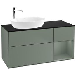 Villeroy & Boch Villeroy und Boch Finion Waschtischunterschrank F932GMGM 120cm, Abdeckplatte black matt, Regale Olive matt lacquer, Olive Matt Lacquer
