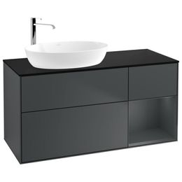 Villeroy & Boch Villeroy und Boch Finion Waschtischunterschrank F932HGHG 120cm, Abdeckplatte black matt, Regale Midnight matt lacquer, Midnight Blue Matt Lacquer