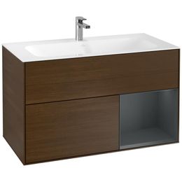 Villeroy & Boch Villeroy und Boch Finion Waschtischunterschrank F040HGGN 99,6x59,1x49,8cm, Regal rechts Midnight Blue Matt Lacquer, Walnut veneer