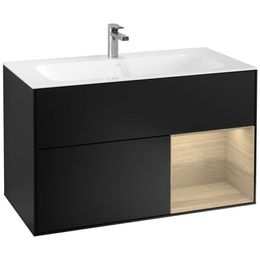 Villeroy & Boch Villeroy und Boch Finion Waschtischunterschrank F040PCPD 99,6x59,1x49,8cm, Regal rechts Oak Veneer, Black matt lacquer