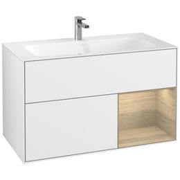 Villeroy & Boch Villeroy und Boch Finion Waschtischunterschrank F040PCGF 99,6x59,1x49,8cm, Regal rechts Oak Veneer, Glossy white lacquer