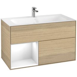 Villeroy & Boch Villeroy und Boch Finion Waschtischunterschrank F030GFPC 99,6x59,1x49,8cm, Regal links Glossy white lacquer, Oak Veneer