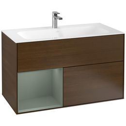 Villeroy & Boch Villeroy und Boch Finion Waschtischunterschrank F030GMGN 99,6x59,1x49,8cm, Regal links Olive Matt Lacquer, Walnut veneer