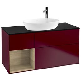 Villeroy & Boch Villeroy und Boch Finion Waschtischunterschrank F942PCHB 120cm, Abdeckplatte black matt, Regale Oak Veneer, Peony Matt