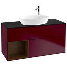Villeroy & Boch Villeroy und Boch Finion Waschtischunterschrank F942GNHB 120cm, Abdeckplatte black matt, Regale Walnut Veneer, Peony Matt