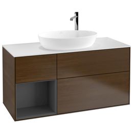 Villeroy & Boch Villeroy und Boch Finion Waschtischunterschrank F941GKGN 120cm, Abdeckplatte white matt, Regale Anthracite matt lacquer, Walnut veneer