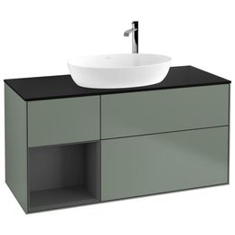 Villeroy & Boch Villeroy und Boch Finion Waschtischunterschrank F942GKGM 120cm, Abdeckplatte black matt, Regale Anthracite matt lacquer, Olive Matt Lacquer