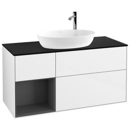 Villeroy & Boch Villeroy und Boch Finion Waschtischunterschrank F942GKGF 120cm, Abdeckplatte black matt, Regale Anthracite matt lacquer, Glossy white lacquer
