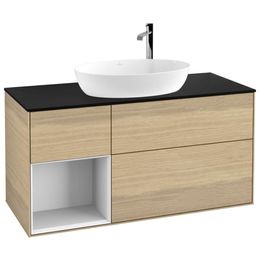 Villeroy & Boch Villeroy und Boch Finion Waschtischunterschrank F942GFPC 120cm, Abdeckplatte black matt, Regale Glossy white lacquer, Oak Veneer