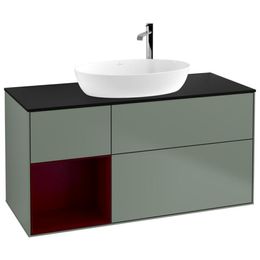 Villeroy & Boch Villeroy und Boch Finion Waschtischunterschrank F942HBGM 120cm, Abdeckplatte black matt, Regale Peony matt lacquer, Olive Matt Lacquer