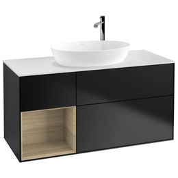 Villeroy & Boch Villeroy und Boch Finion Waschtischunterschrank F941PCPD 120cm, Abdeckplatte white matt, Regale Oak Veneer, Black matt lacquer