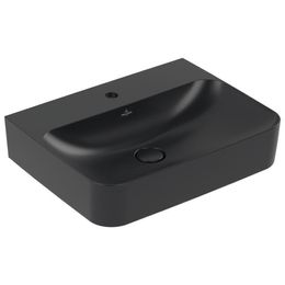 Villeroy & Boch Villeroy und Boch Finion Waschtisch 416864R7 60x47cm, mittleres Hahnloch durchstochen, verdeckter &Uuml;berlauf, pure black C+
