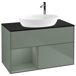 Villeroy & Boch Villeroy und Boch Finion Waschtischunterschrank F892GMGM 100cm, Abdeckplatte black matt, Regale Olive matt lacquer, Olive Matt Lacquer