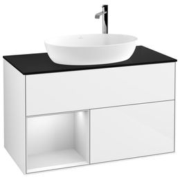 Villeroy & Boch Villeroy und Boch Finion Waschtischunterschrank F892MTGF 100cm, Abdeckplatte black matt, Regale White matt lacquer, Glossy white lacquer
