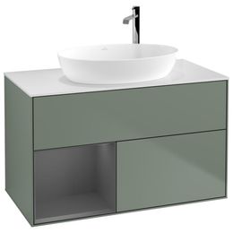 Villeroy & Boch Villeroy und Boch Finion Waschtischunterschrank F891GKGM 100cm, Abdeckplatte white matt, Regale Anthracite matt lacquer, Olive Matt Lacquer