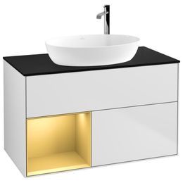 Villeroy & Boch Villeroy und Boch Finion Waschtischunterschrank F892HFMT 100cm, Abdeckplatte black matt, Regale Gold matt lacquer, White matt lacquer