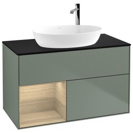 Villeroy & Boch Villeroy und Boch Finion Waschtischunterschrank F892PCGM 100cm, Abdeckplatte black matt, Regale Oak Veneer, Olive Matt Lacquer