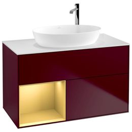 Villeroy & Boch Villeroy und Boch Finion Waschtischunterschrank F891HFHB 100cm, Abdeckplatte white matt, Regale Gold matt lacquer, Peony Matt