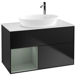 Villeroy & Boch Villeroy und Boch Finion Waschtischunterschrank F891GMPD 100cm, Abdeckplatte white matt, Regale Olive matt lacquer, Black matt lacquer