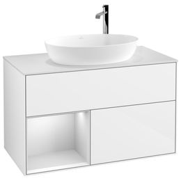Villeroy & Boch Villeroy und Boch Finion Waschtischunterschrank F891MTGF 100cm, Abdeckplatte white matt, Regale White matt lacquer, Glossy white lacquer