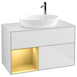 Villeroy & Boch Villeroy und Boch Finion Waschtischunterschrank F891HFMT 100cm, Abdeckplatte white matt, Regale Gold matt lacquer, White matt lacquer