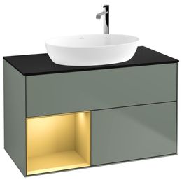 Villeroy & Boch Villeroy und Boch Finion Waschtischunterschrank G892HFGM 100cm, Abdeckplatte black matt, Emotion, Regale Gold matt lacquer, Olive Matt Lacquer