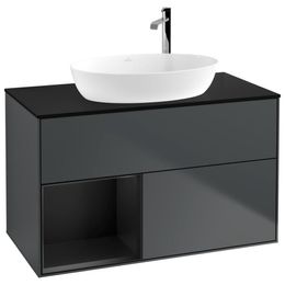 Villeroy & Boch Villeroy und Boch Finion Waschtischunterschrank G892PDHG 100cm, Abdeckplatte black matt, Emotion, Regale Black matt lacquer, Midnight Blue Matt Lacquer