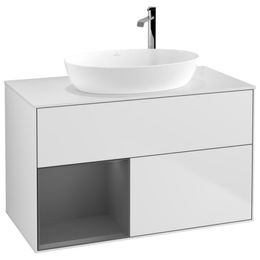 Villeroy & Boch Villeroy und Boch Finion Waschtischunterschrank G891GKMT 100cm, Abdeckplatte white matt, Emotion, Regale Anthracite matt lacquer, White matt lacquer