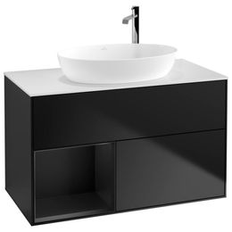 Villeroy & Boch Villeroy und Boch Finion Waschtischunterschrank G891PDPD 100cm, Abdeckplatte white matt, Emotion, Regale Black matt lacquer, Black matt lacquer