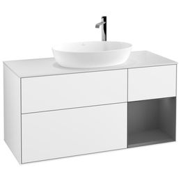 Villeroy & Boch Villeroy und Boch Finion Waschtischunterschrank F951GKGF 120cm, Abdeckplatte white matt, Regale Anthracite matt lacquer, Glossy white lacquer