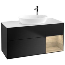 Villeroy & Boch Villeroy und Boch Finion Waschtischunterschrank F951PCPD 120cm, Abdeckplatte white matt, Regale Oak Veneer, Black matt lacquer