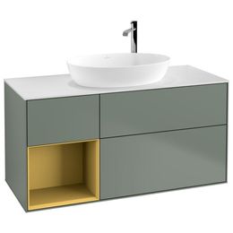 Villeroy & Boch Villeroy und Boch Finion Waschtischunterschrank G941HFGM 120cm, Abdeckplatte white matt, Emotion, Regale Gold matt lacquer, Olive Matt Lacquer