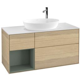 Villeroy & Boch Villeroy und Boch Finion Waschtischunterschrank G941GMPC 120cm, Abdeckplatte white matt, Emotion, Regale Olive matt lacquer, Oak Veneer