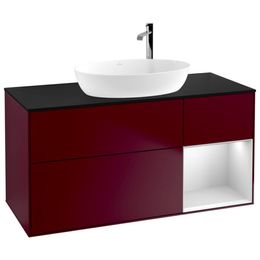 Villeroy & Boch Villeroy und Boch Finion Waschtischunterschrank G952MTHB 120cm, Abdeckplatte black matt, Emotion, Regale White matt lacquer, Peony Matt