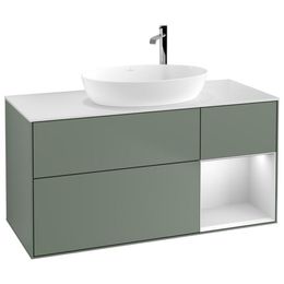 Villeroy & Boch Villeroy und Boch Finion Waschtischunterschrank F951MTGM 120cm, Abdeckplatte white matt, Regale White matt lacquer, Olive Matt Lacquer